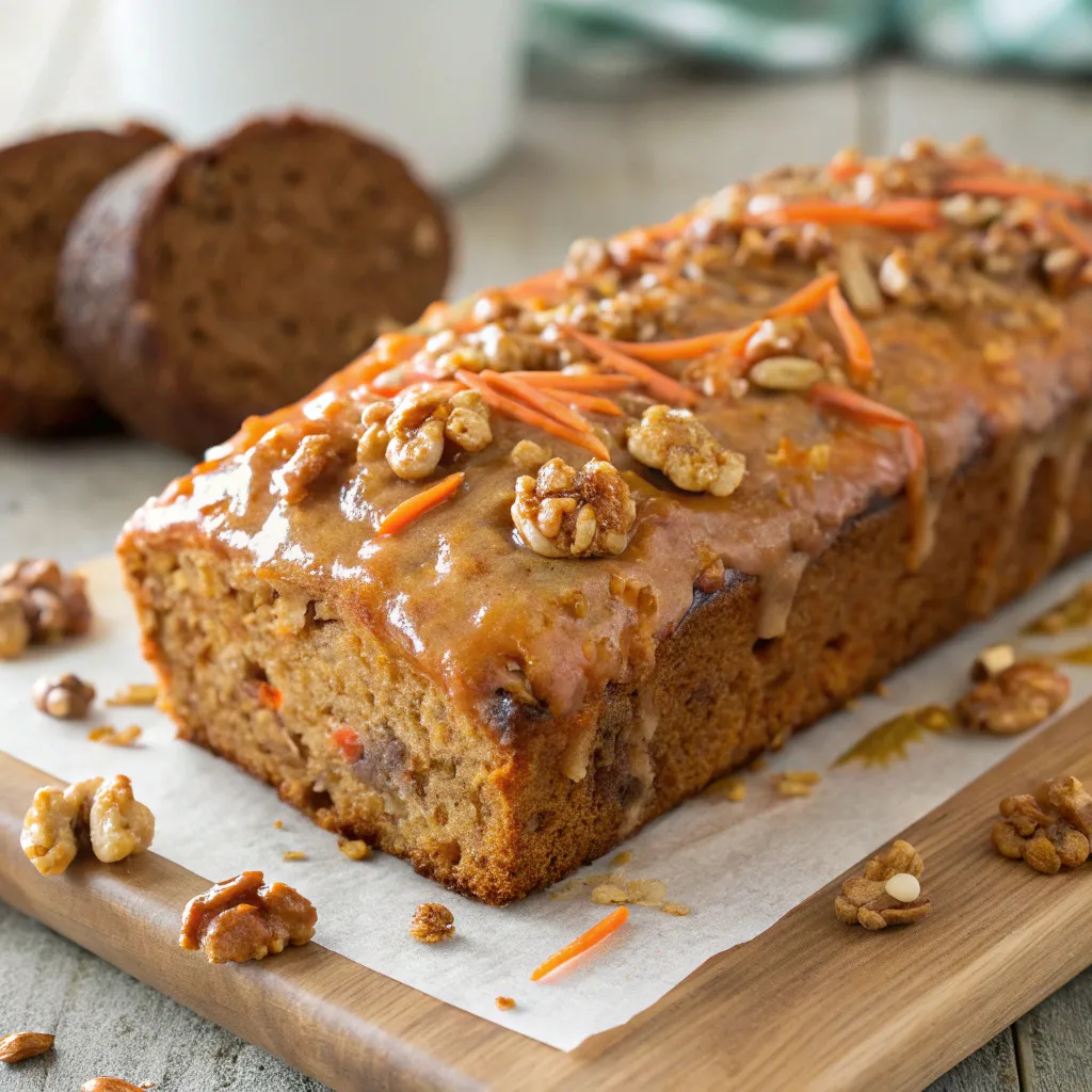 Moist Flourless Carrot Walnut Greek Yogurt Loaf with Maple Glaze - Poulef Recipes