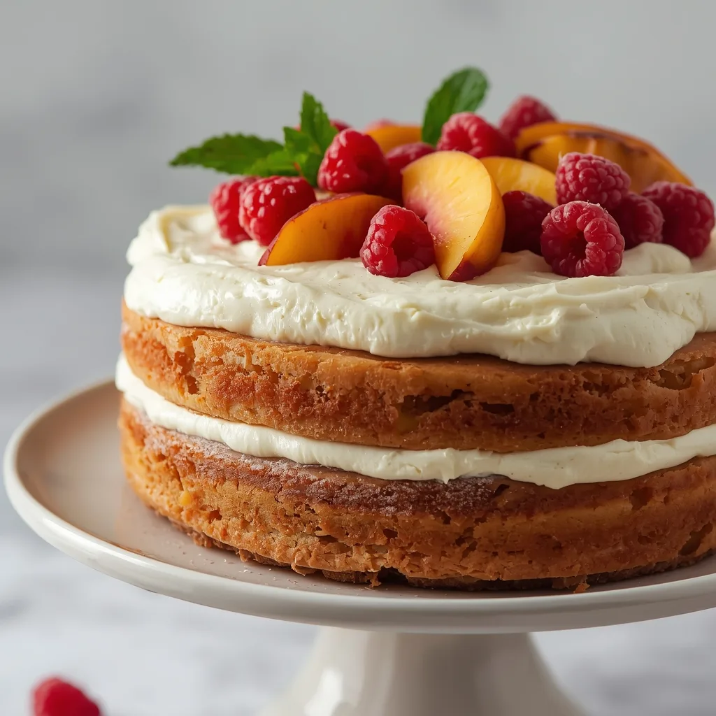 Delicious Peach Raspberry Cream Layer Cake Recipe – 10 Servings