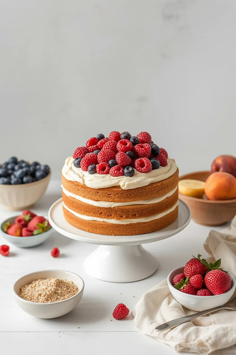 Delicious Peach Raspberry Cream Layer Cake Recipe – 10 Servings