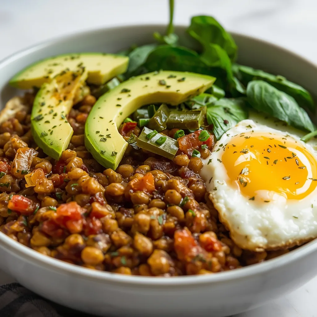 Delicious Savory Vegan Lentil Breakfast Bowl - 2 Healthy Servings